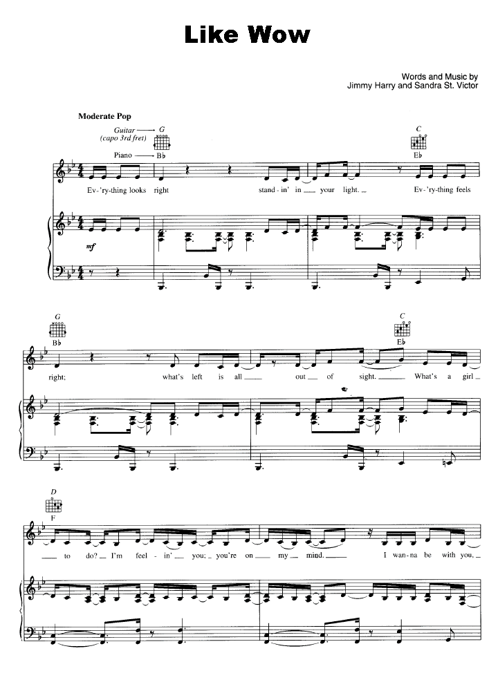 Leslie Carter LIKE WOW Piano Sheet music | Easy Sheet Music